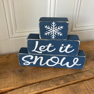 Let It Snow Blocks Winter Decor, 3 Tiered Block Sign, Shelf Sitter ...