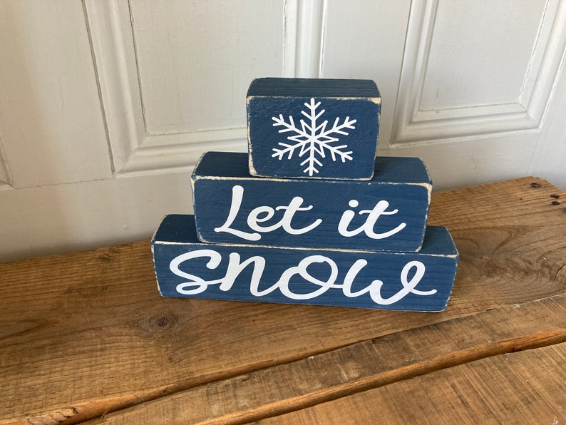 Let It Snow Blocks Winter Decor 3 Tiered Block Sign Shelf - Etsy