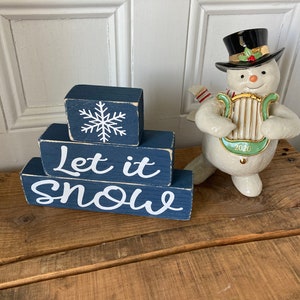 Let It Snow Blocks Winter Decor, 3 Tiered Block Sign, Shelf Sitter ...