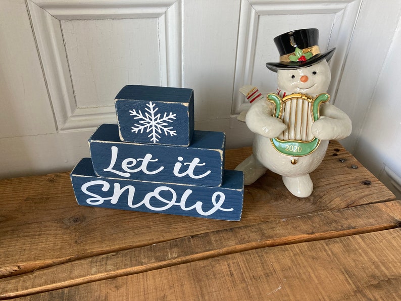 Let It Snow Blocks Winter Decor 3 Tiered Block Sign Shelf - Etsy