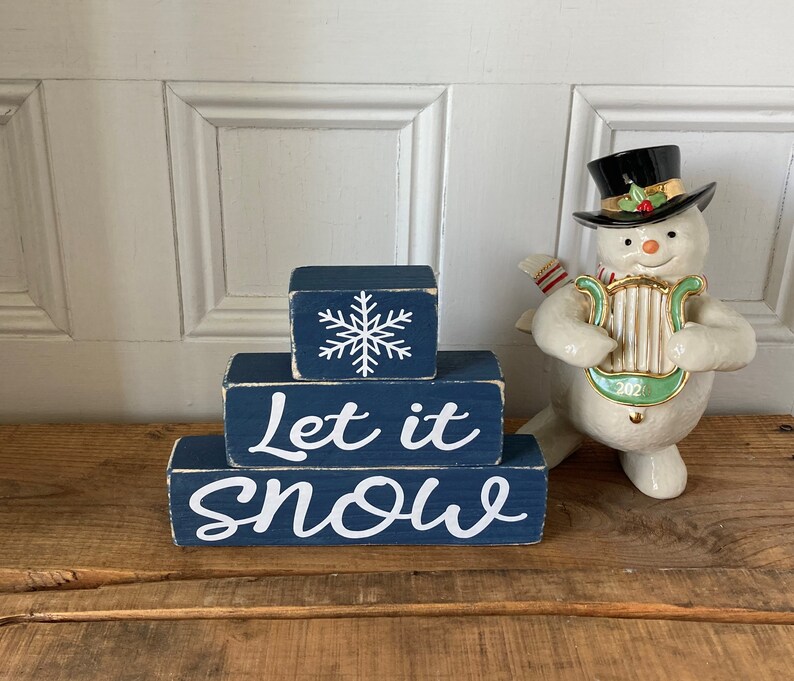 Let It Snow Blocks Winter Decor 3 Tiered Block Sign Shelf - Etsy