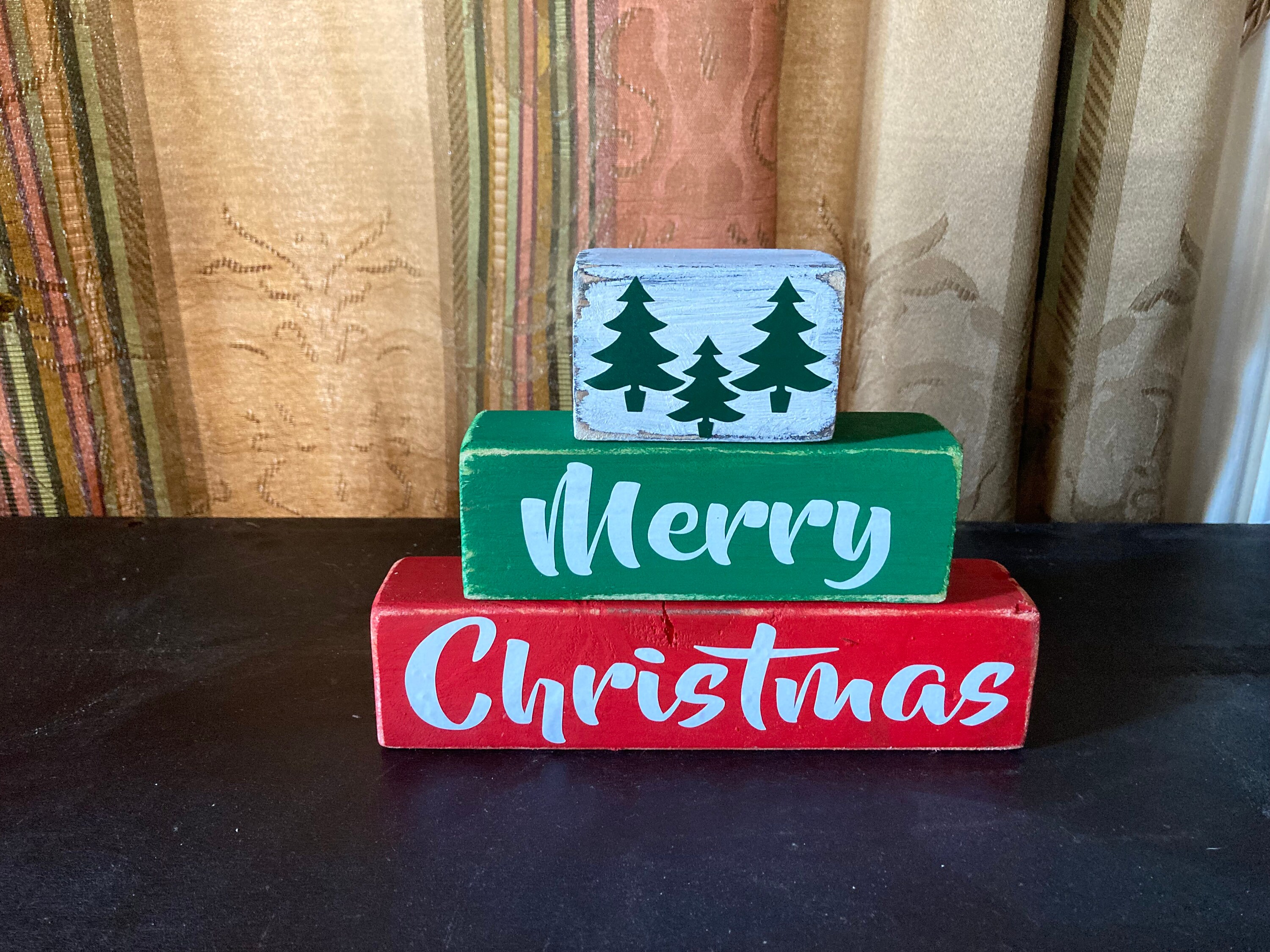 Wood Merry Christmas Block Sign: Tiered Shelf Sitter Decor - Etsy