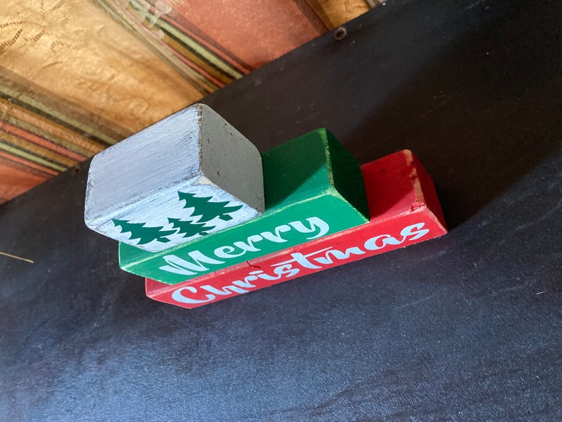 Wood Merry Christmas Block Sign: Tiered Shelf Sitter Decor - Etsy
