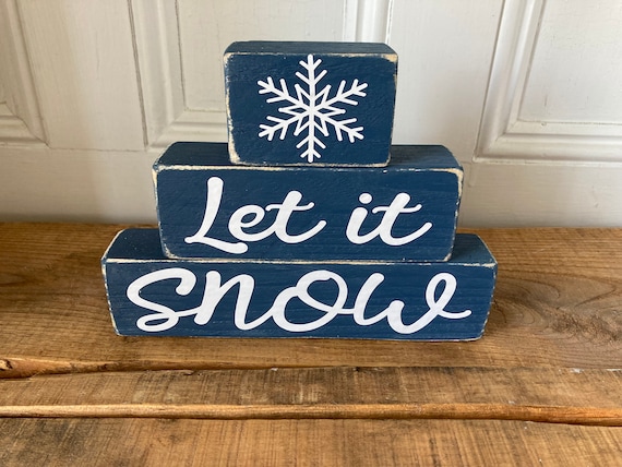 Let It Snow Blocks Winter Decor 3 Tiered Block Sign Shelf - Etsy