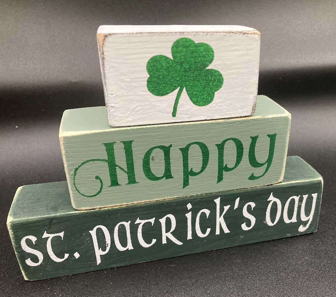 St. Patrick's Day Tiered Wood Block Sign/decor: Shamrock Shelf Sitter ...