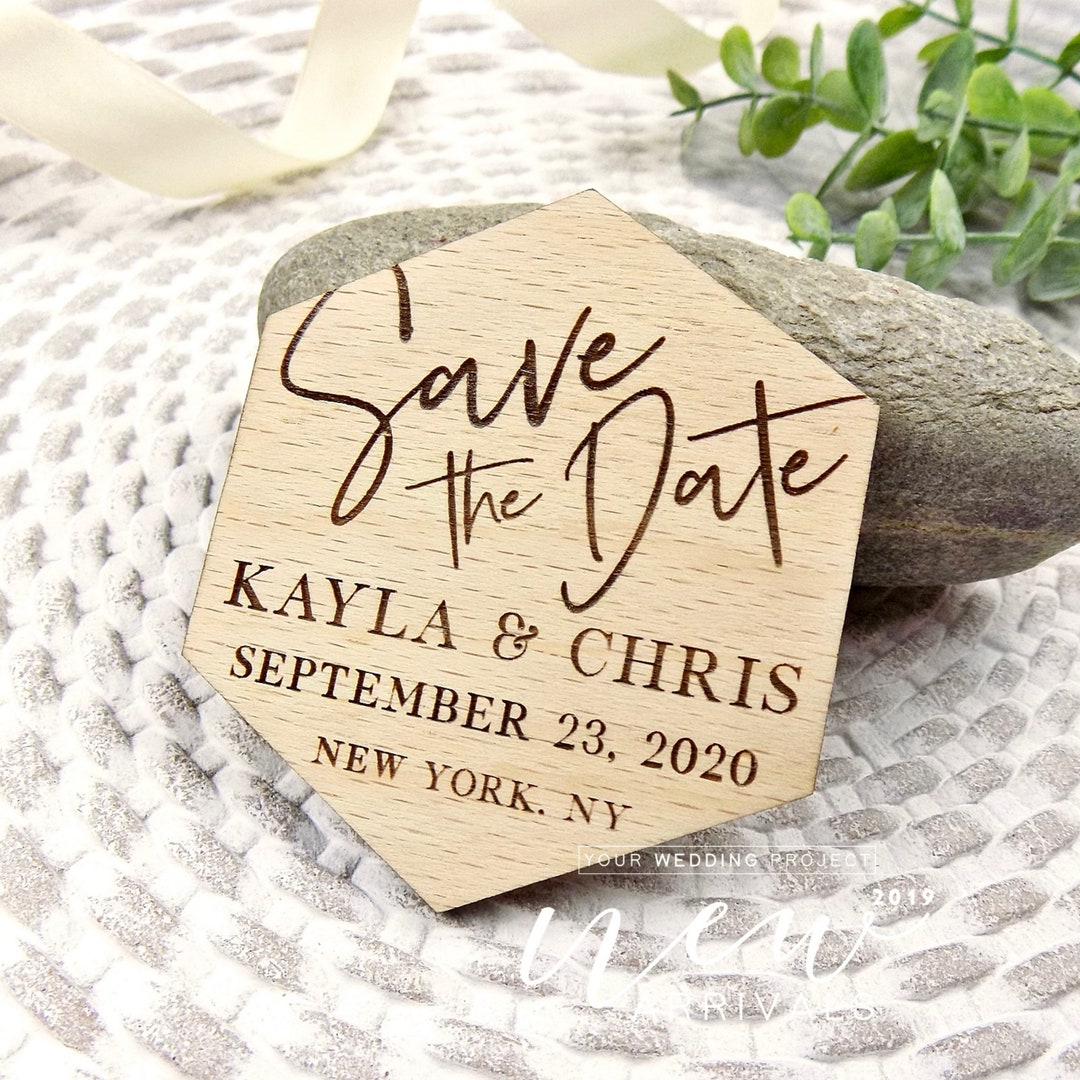 Minimalist Hexagon Save the Date Magnet Personalized Wood - Etsy
