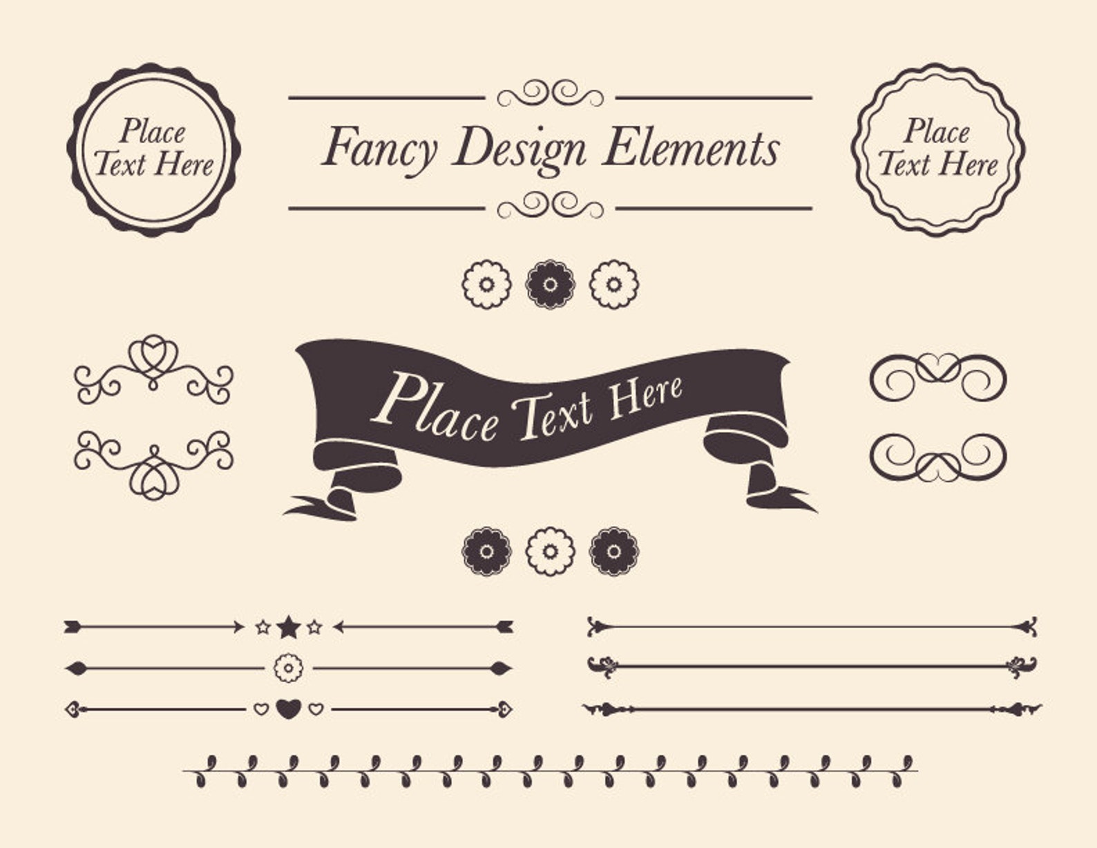 Set of 16 DESIGN ELEMENTS – Vector Banners, Icons, Frames, Copy Space ...