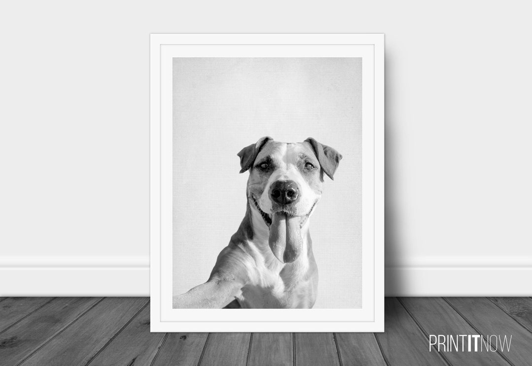 Happy Dog Selfie Print, Nursery Animal Decor Wall Art, Large Printable ...