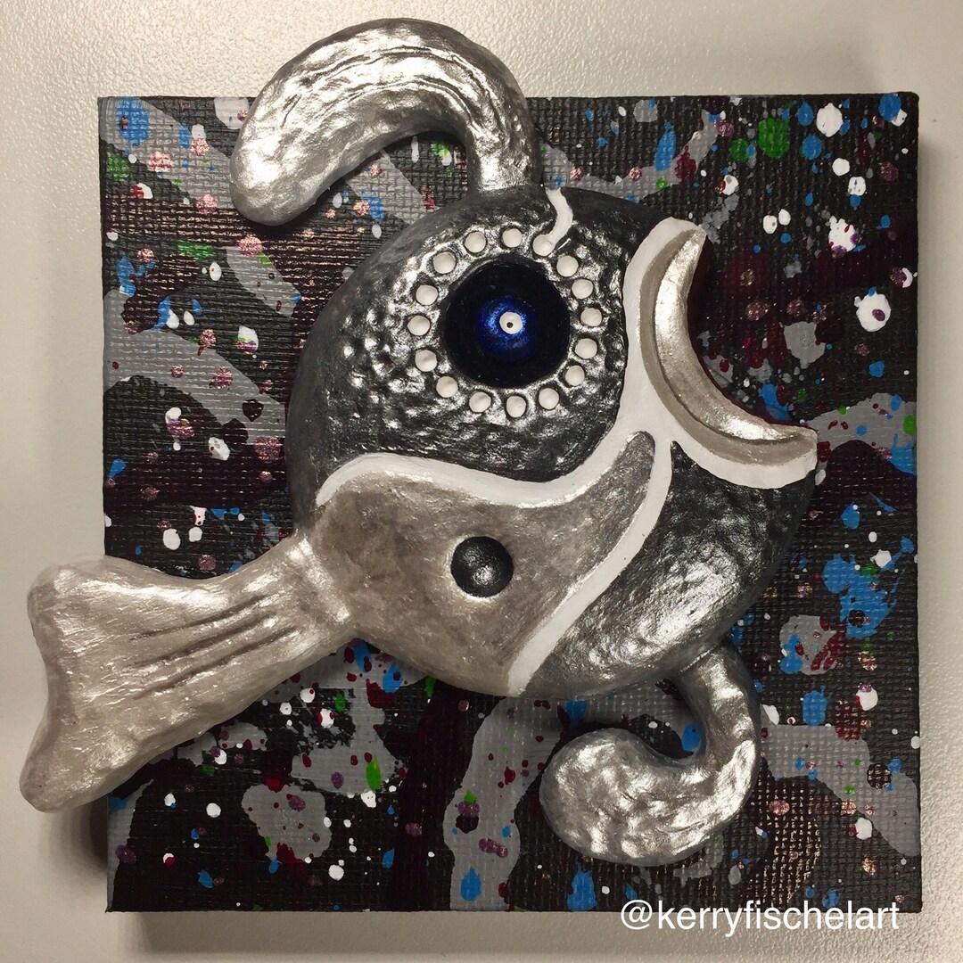 3D Fish Mini Sculpture titan Mounted on 4 X 4 Painted Canvas - Etsy