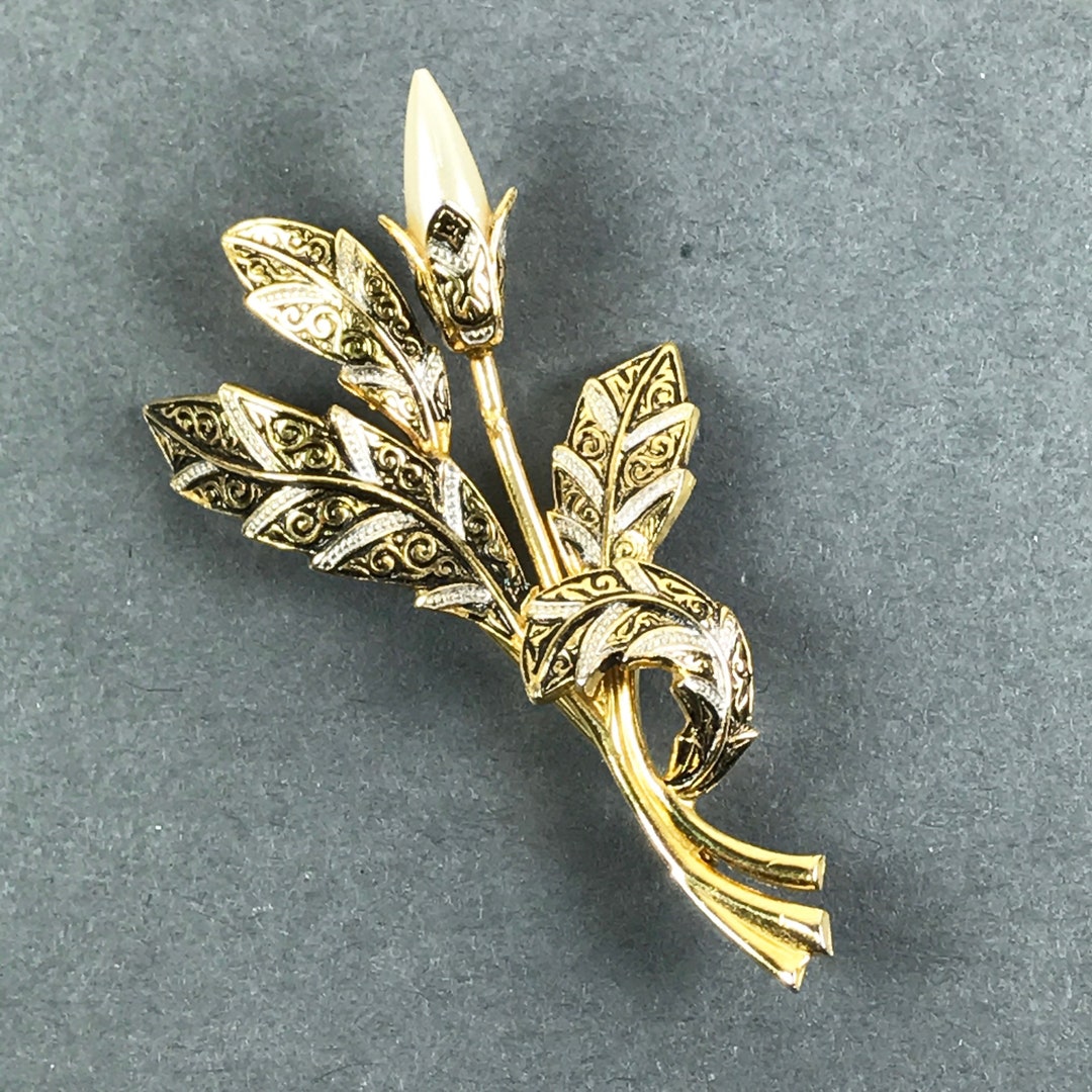 Vintage Damascene Gold Rose Flower Pin Brooch - Etsy