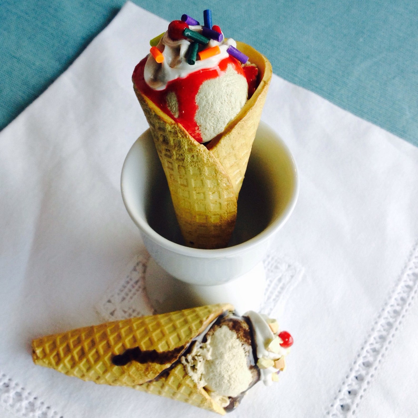 1 Waffle Cone Sundae Magnet, Faux Ice Cream, Chocolate Sauce, Hot Fudge ...