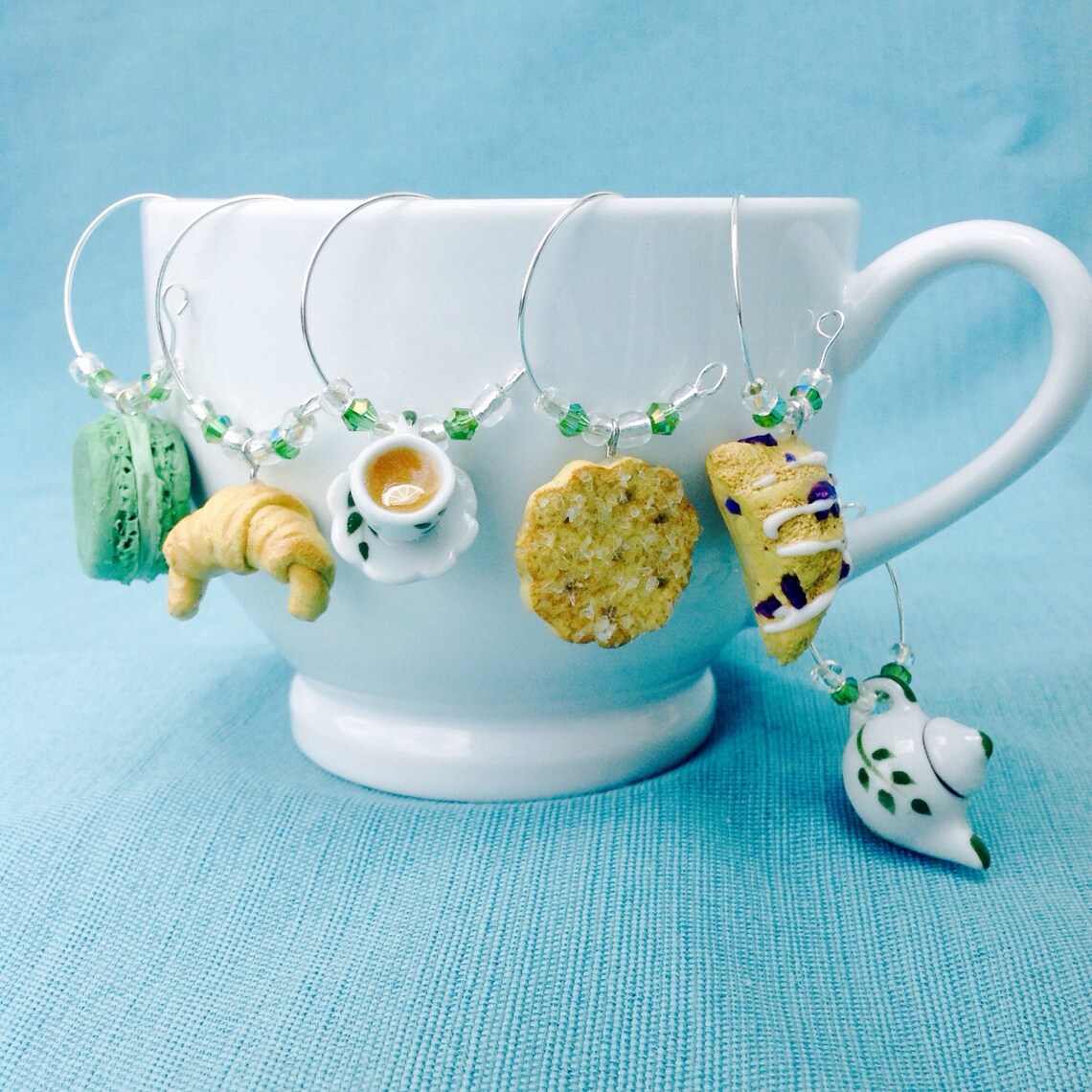 Leaf Tea Set Wine Charms Set of 6 Coffee or Tea Cup Charms | Etsy