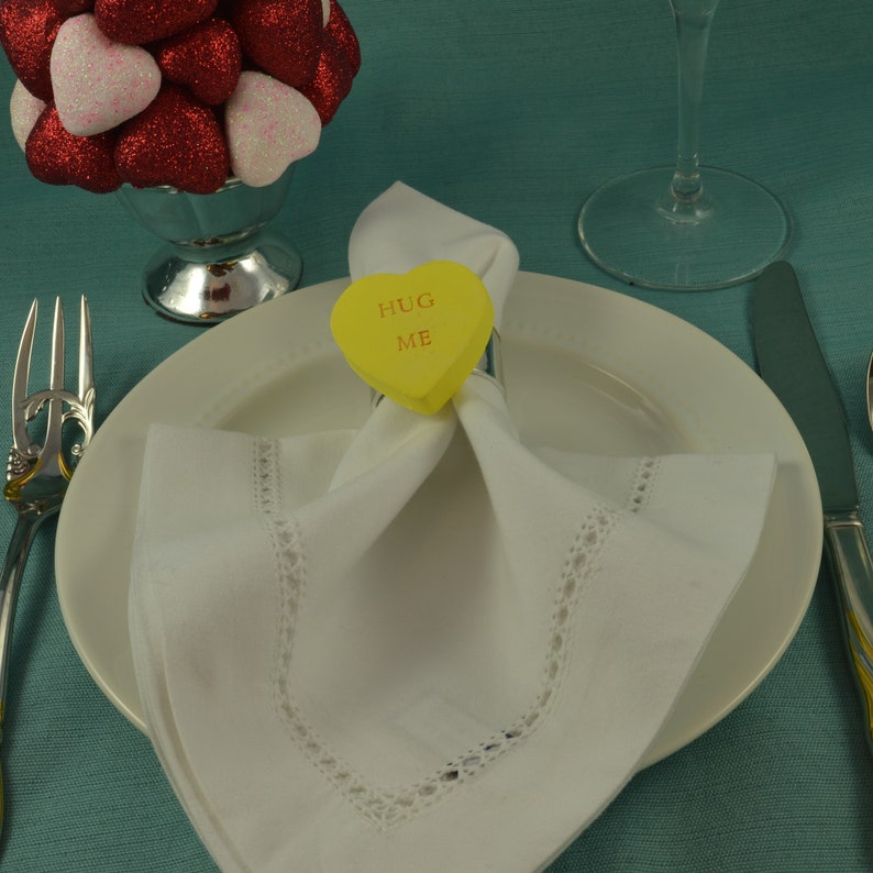 Conversation Heart Napkin Ring Set of 6 Pink Green Yellow - Etsy
