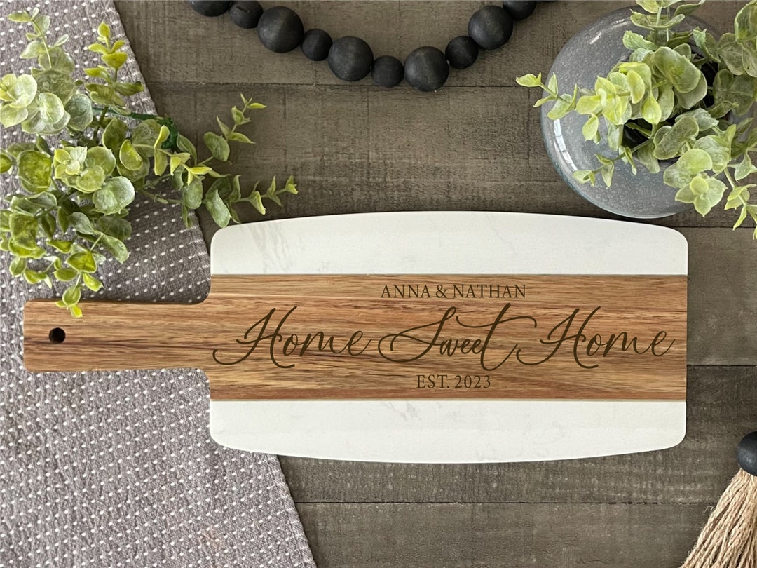Engraved Personalized Wood and Marble Cutting Board Home - Etsy