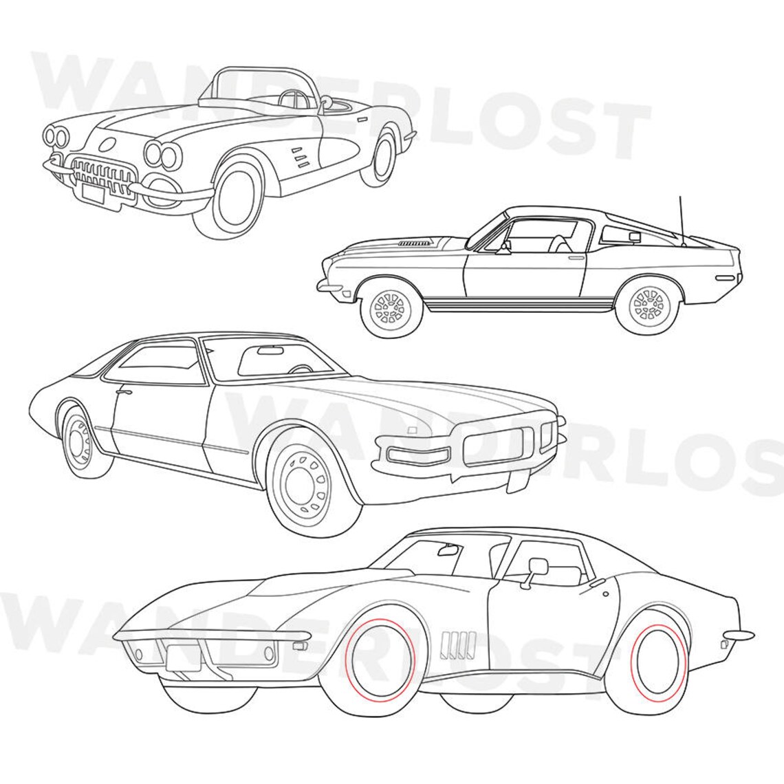 Immediate Download Clip Art Vintage Muscle Cars Color and Black and ...