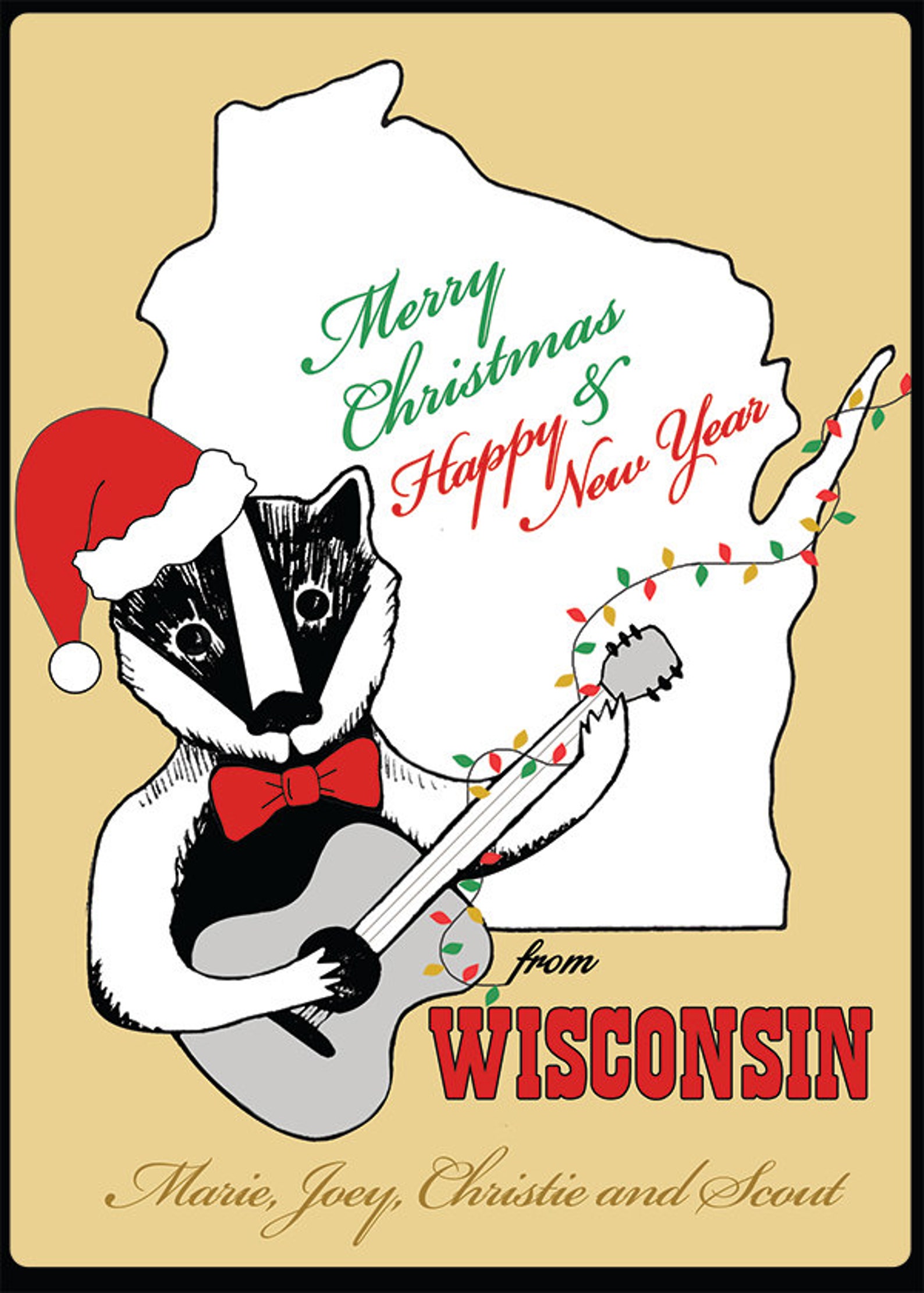 5x7 Merry Christmas & Happy New Year from Wisconsin Badger | Etsy