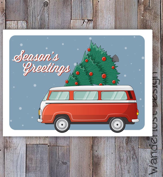 Instant Download VW Camper Van // Holiday Card Season's | Etsy