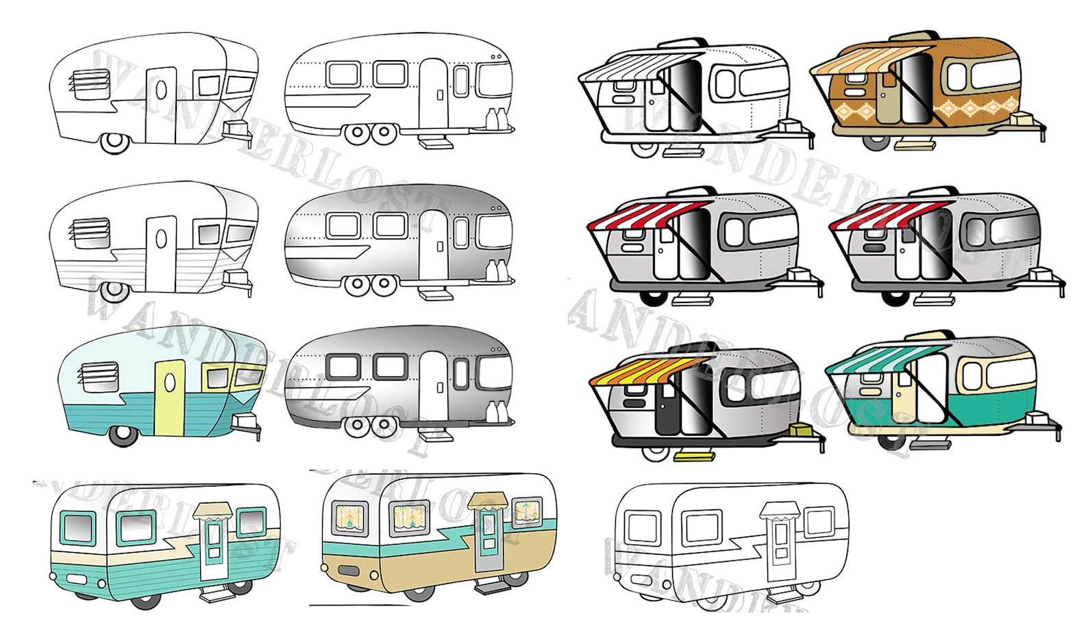Vintage Campers Airstream Shasta Trailer Clip Art Vector Graphic PNG ...