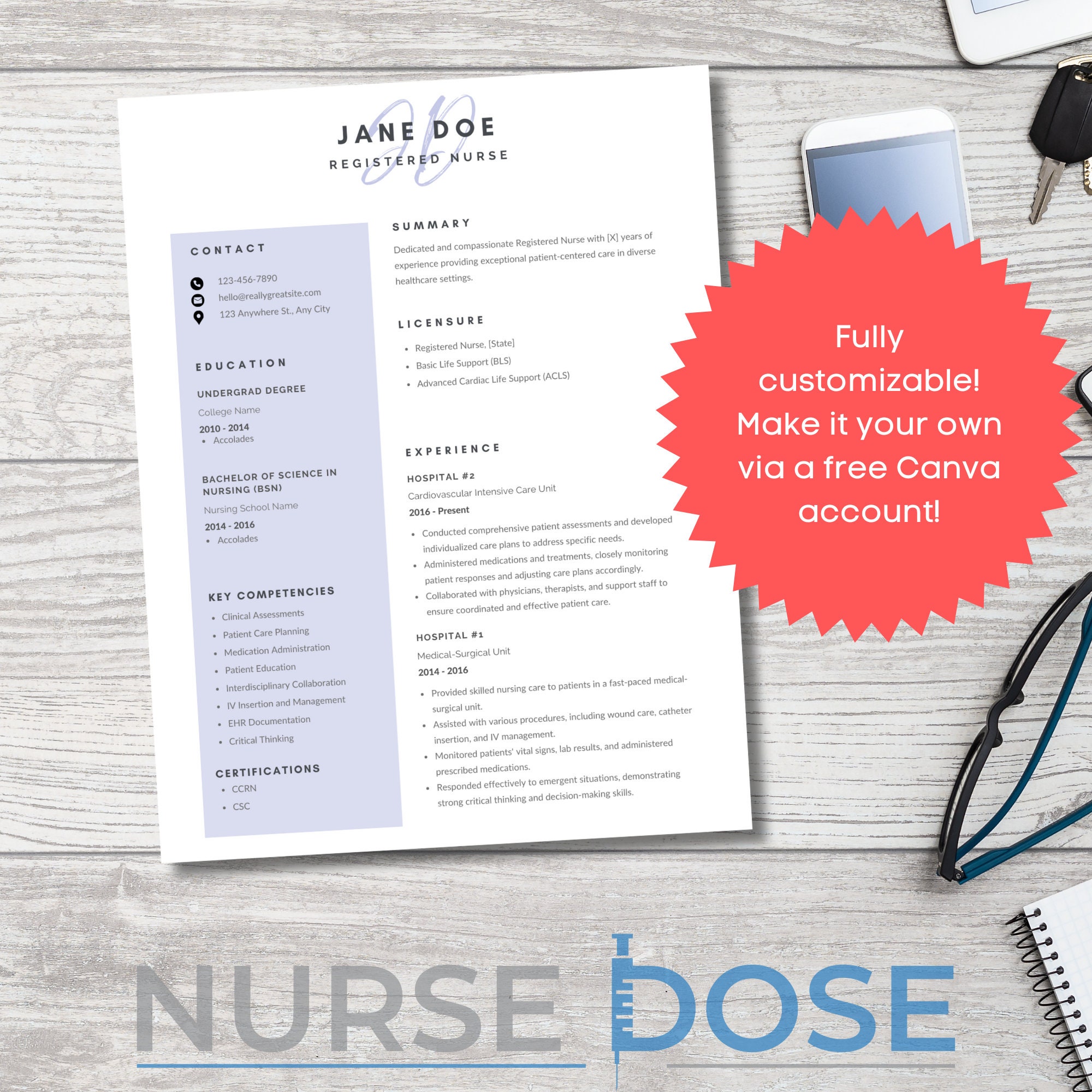 Nurse Resume Template Registered Nurse BSN Resume Canva Template ...