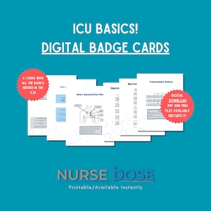 ICU Nursing Basics Cheat Sheets Digital Reference Badge Cards Cardiac ...