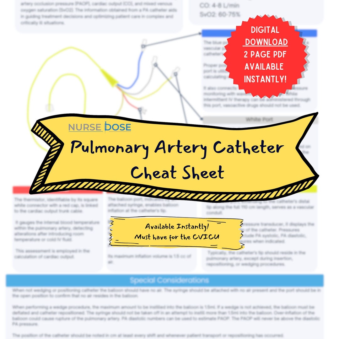 Pulmonary Artery Catheter Cheat Sheet CVICU Nurse Notes - Etsy