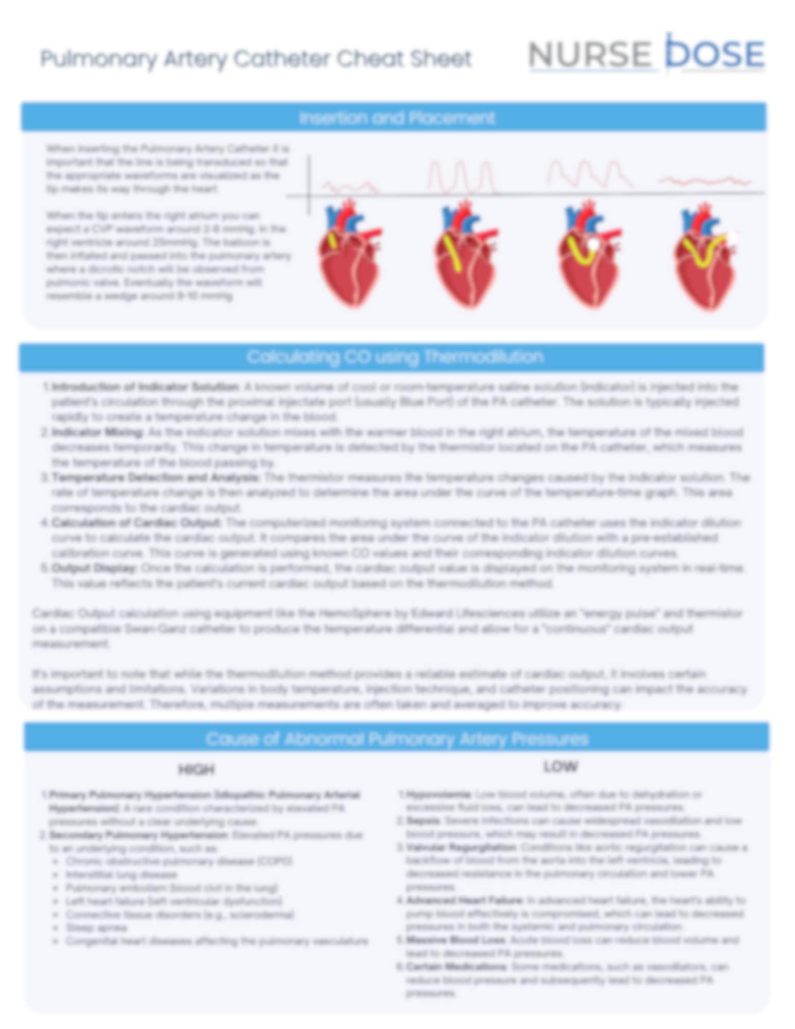 Pulmonary Artery Catheter Cheat Sheet CVICU Nurse Notes Swan Ganz Cheat ...