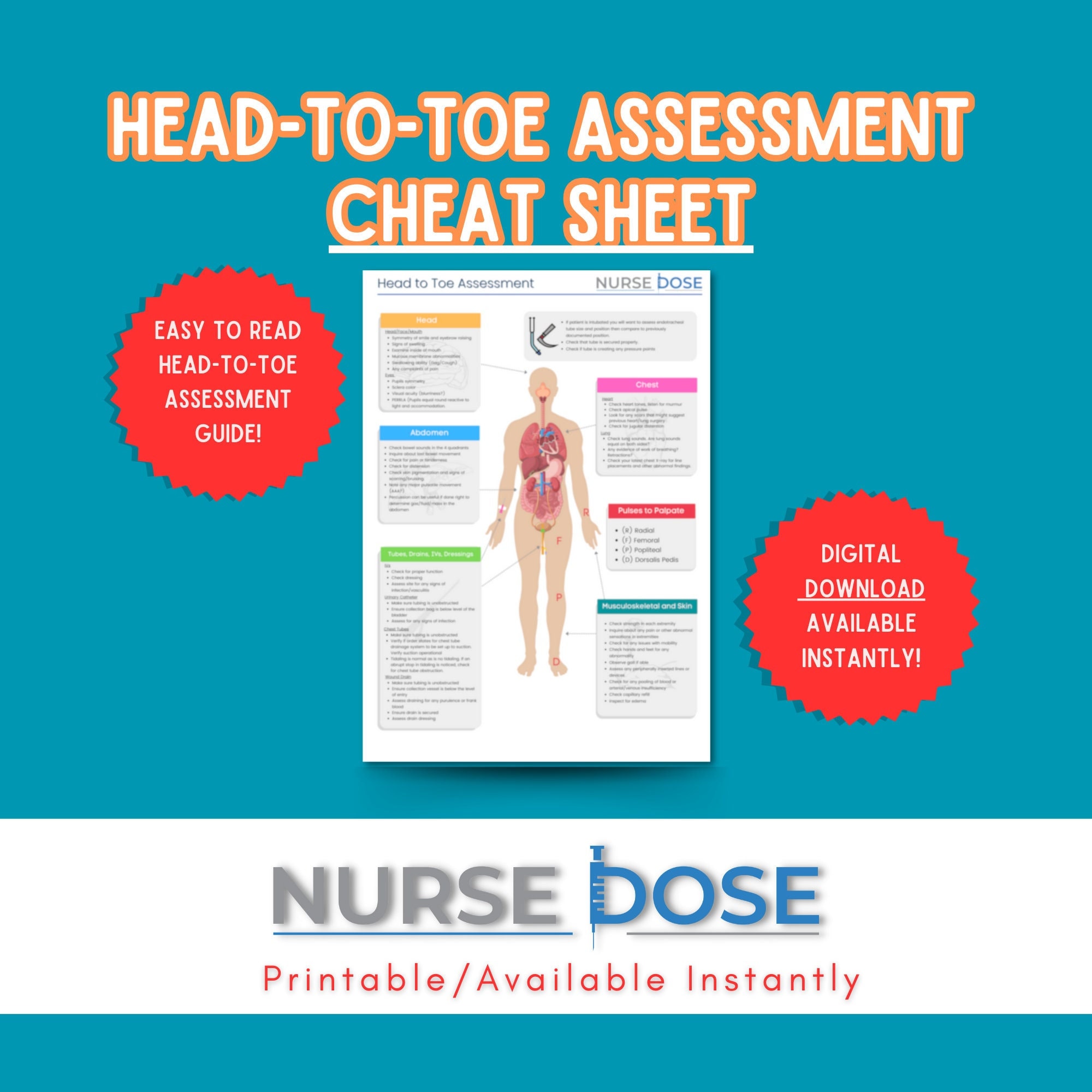Head to Toe Assessment Nursing Cheat Sheet Nurse Report Sheet Physical Assessment Documentation ...