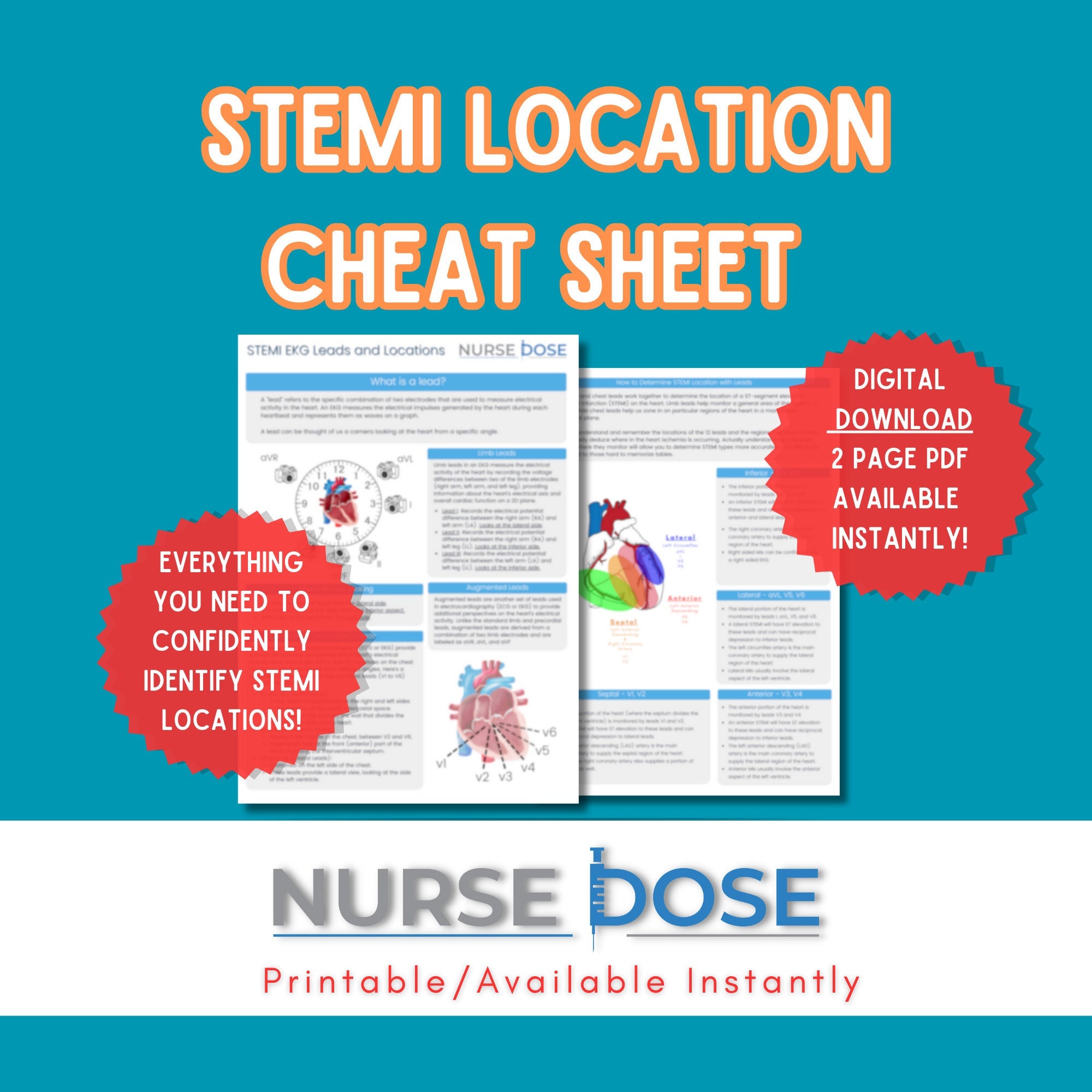 Cardiac Nursing Notes STEMI Leads & CCRN Study Guide CVICU Cheat Sheet ...