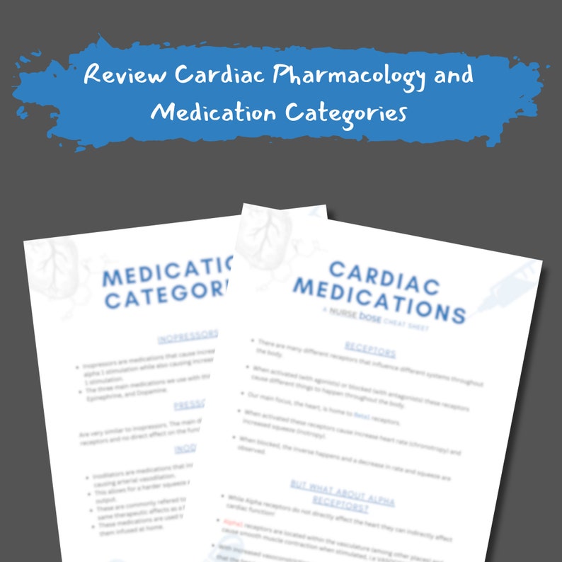 CCRN Review Cardiac Pharmacology Cheat Sheet | Digital Download Cardiac ...