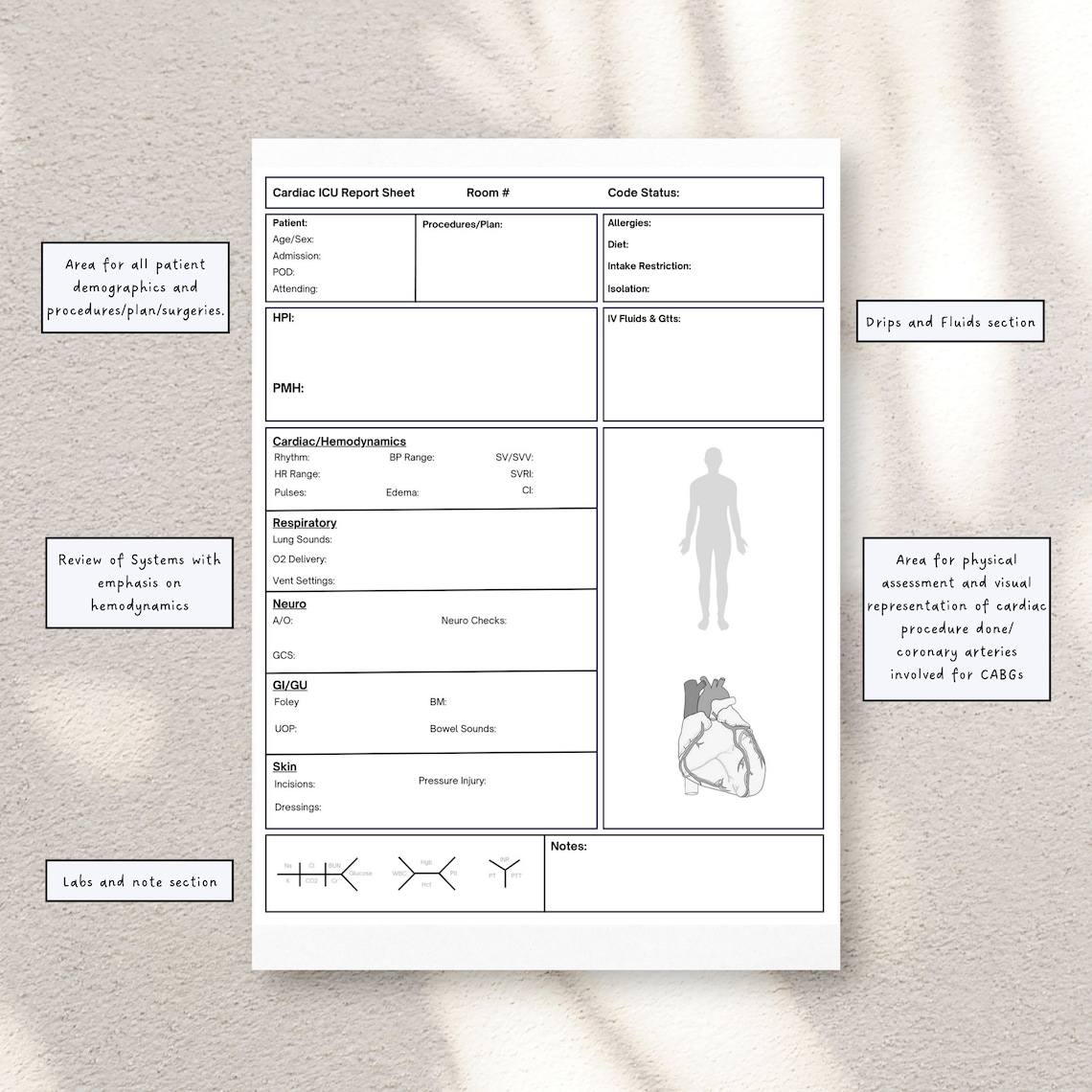 CVICU Nurse Report Sheet RN Brain Sheet Cardiac Nurse - Etsy