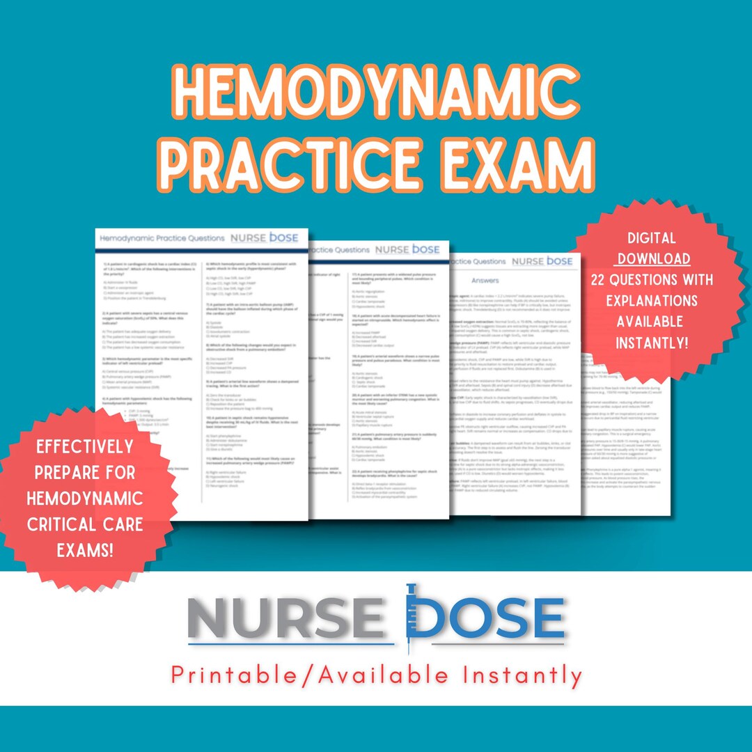 Hemodynamic Practice Exam | ICU Nurse Study Guide | Critical Care Exam Prep PDF | Digital ...