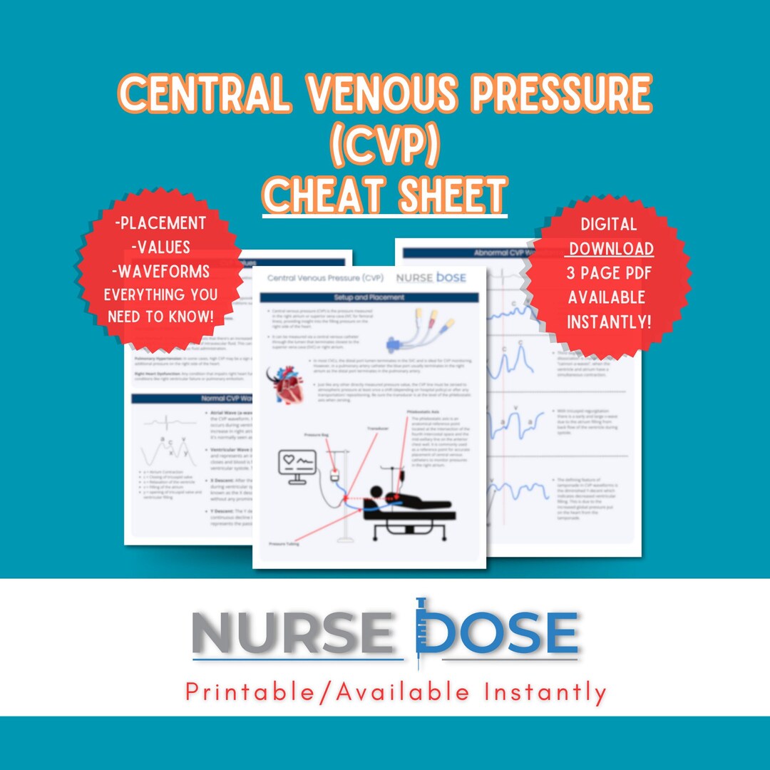 CVP Cheat Sheet: ICU Nurse Notes - Central Venous Pressure (digital ...
