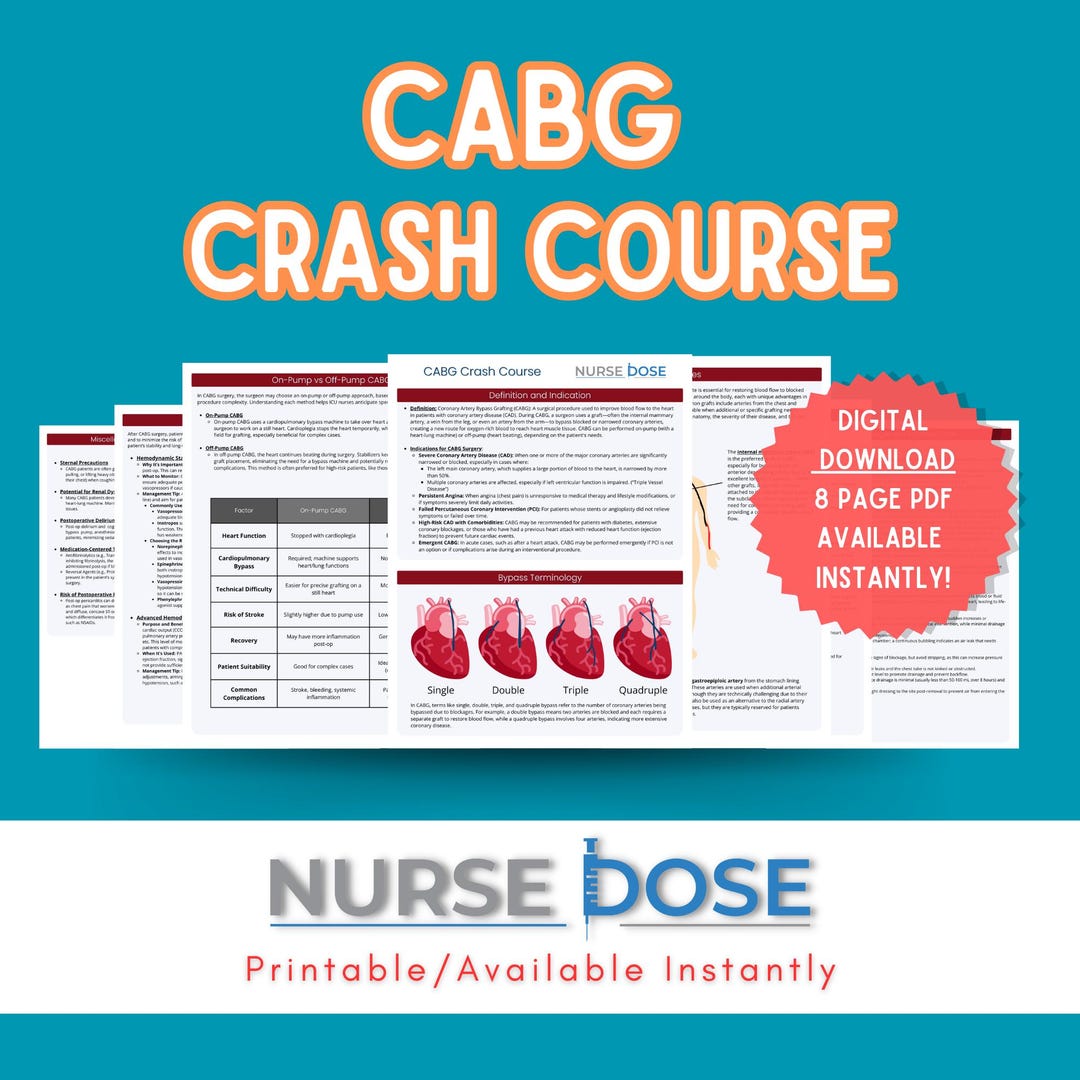 CABG Crash Course: ICU Nursing Notes & Study Guide (digital Download ...