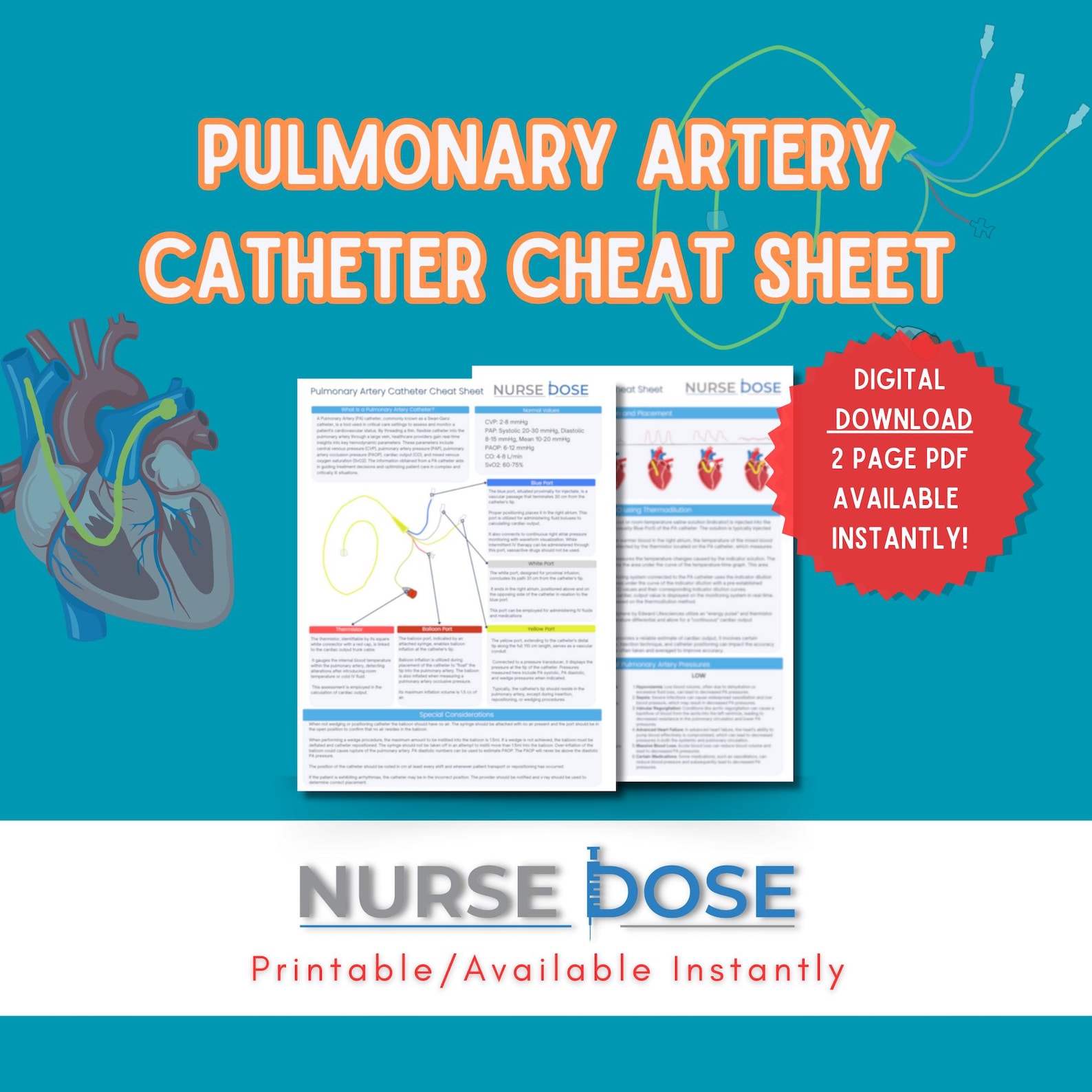 Pulmonary Artery Catheter Cheat Sheet: CVICU Nurse Notes (digital ...