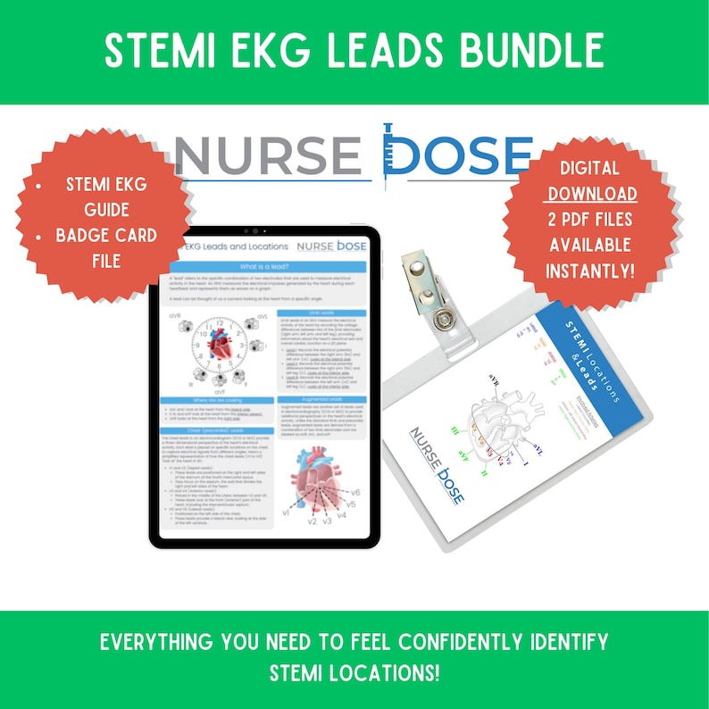 STEMI EKG Leads Bundle and Nurse Badge Card Bundle (digital Download ...