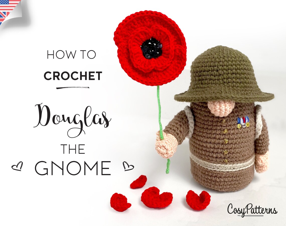 Remembrance Day Soldier With Poppy Douglas the Gnome Crochet - Etsy