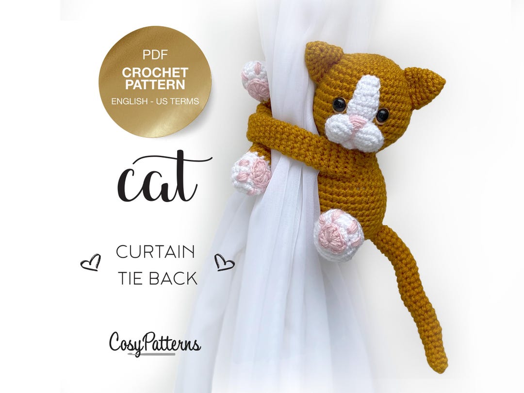 Cat Curtain Tie Back Crochet PATTERN, Kitten Tieback, Left or Right ...