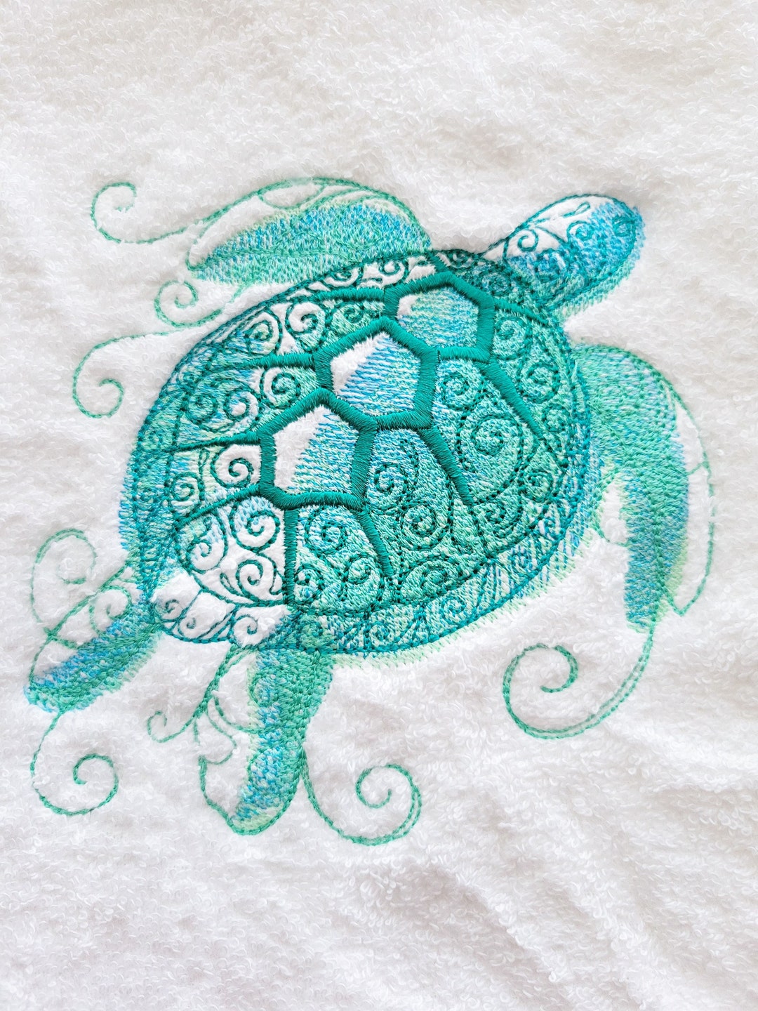 Sea Life Embroidered Handtowel,jellyfish Octopus Sea Horse Sea Turtle ...