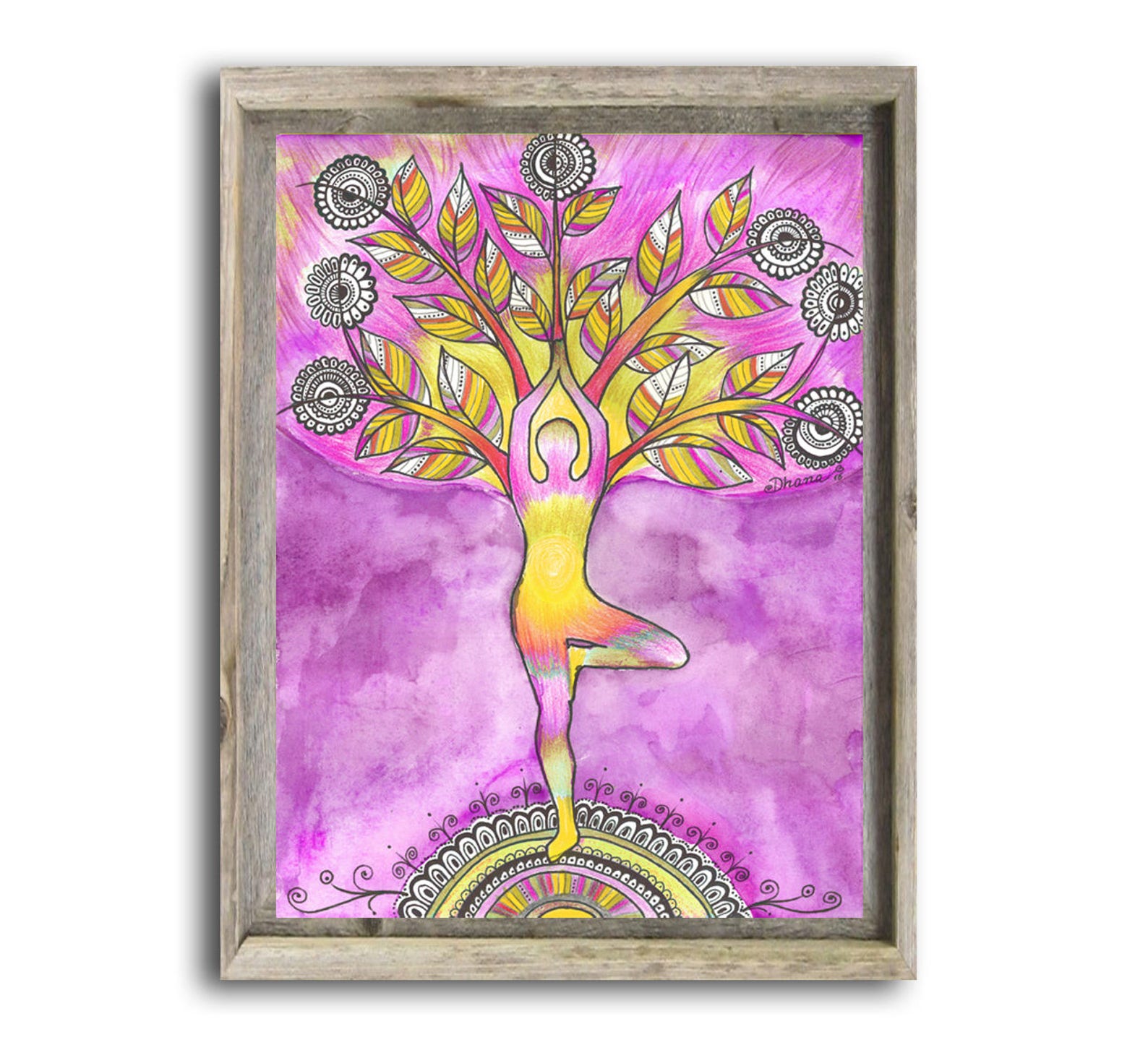 Yoga Asana Painting Print Tree Pose Vrikasana Yoga Studio Decor Living ...