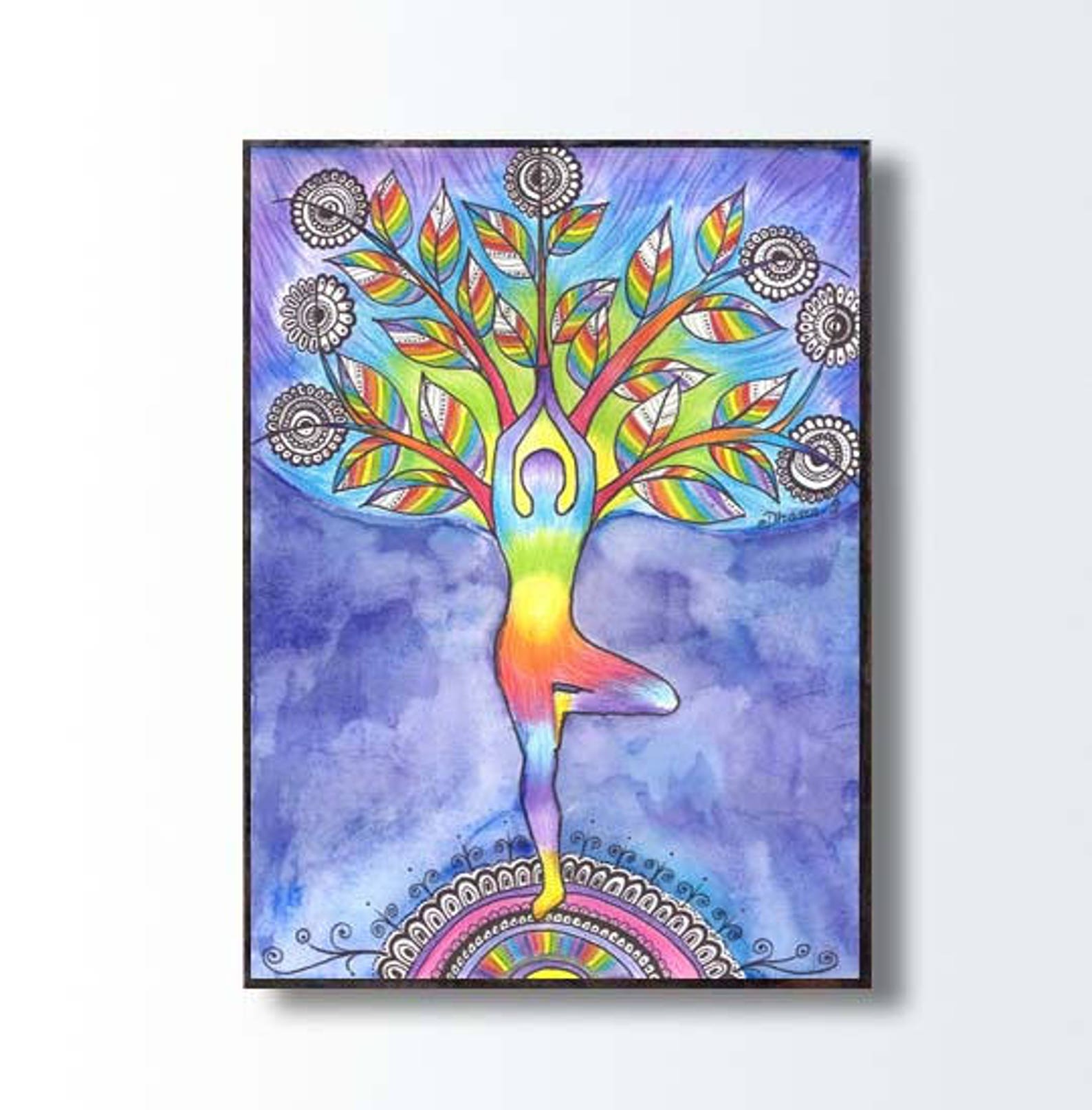 Yoga Asana Painting Print Tree Pose Vrikasana Yoga Studio Decor Living ...