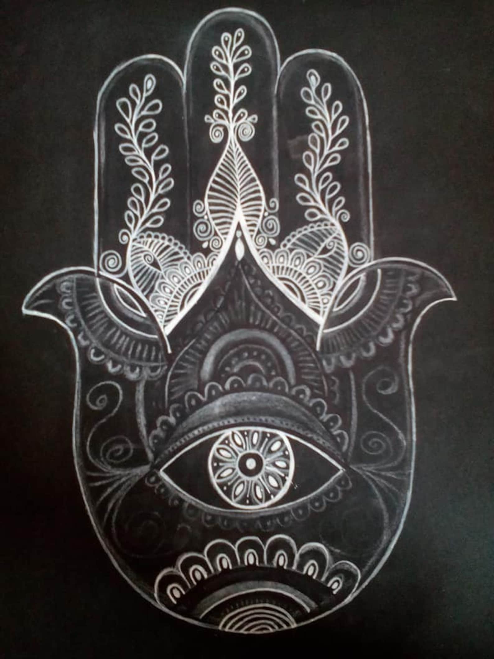 Original Hamsa Hand Drawing Painting, Personalized Décor, Fatima Hamsa ...