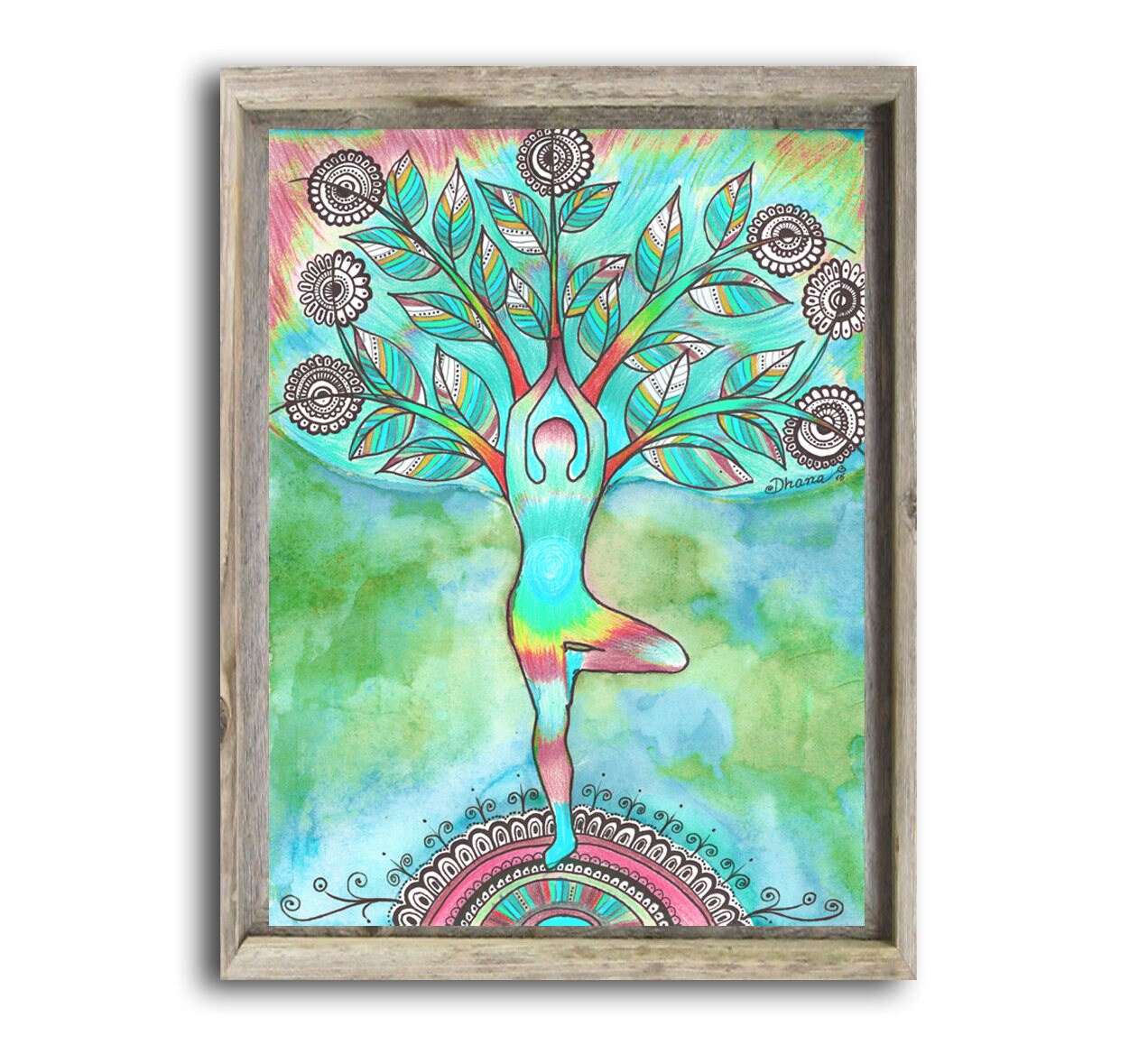 Yoga Asana Painting Print Tree Pose Vrikasana Yoga Studio Decor Living ...