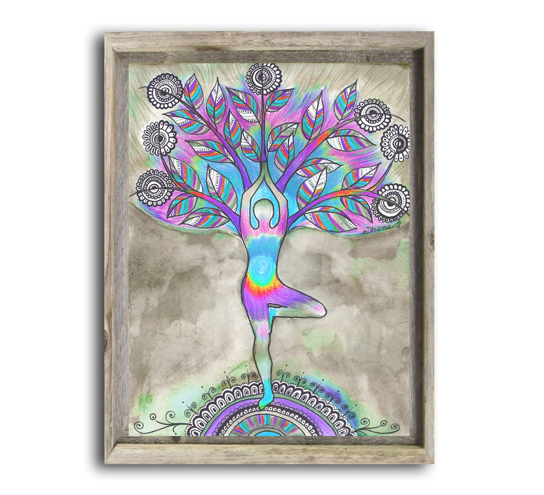 Yoga Asana Painting Print Tree Pose Vrikasana Yoga Studio Decor Living ...