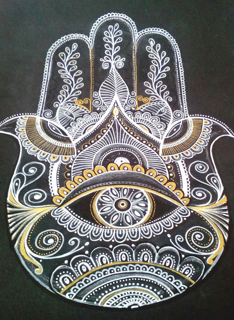 Original Hamsa Hand Drawing Painting, Personalized Décor, Fatima Hamsa ...