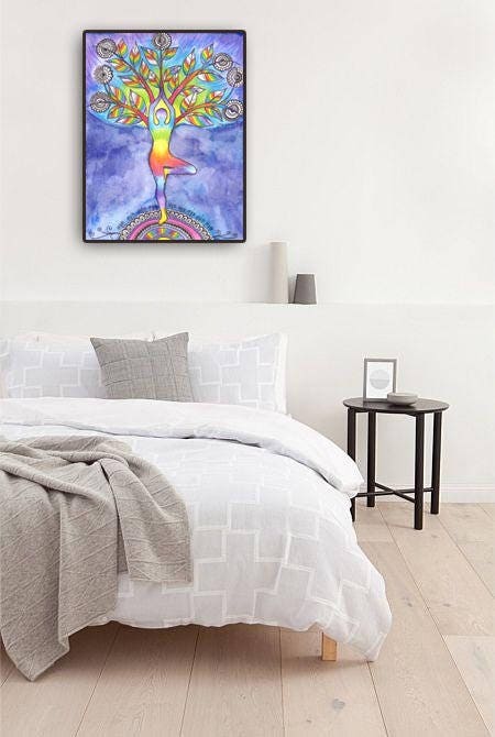 Yoga Asana Painting Print Tree Pose Vrikasana Yoga Studio Decor Living ...