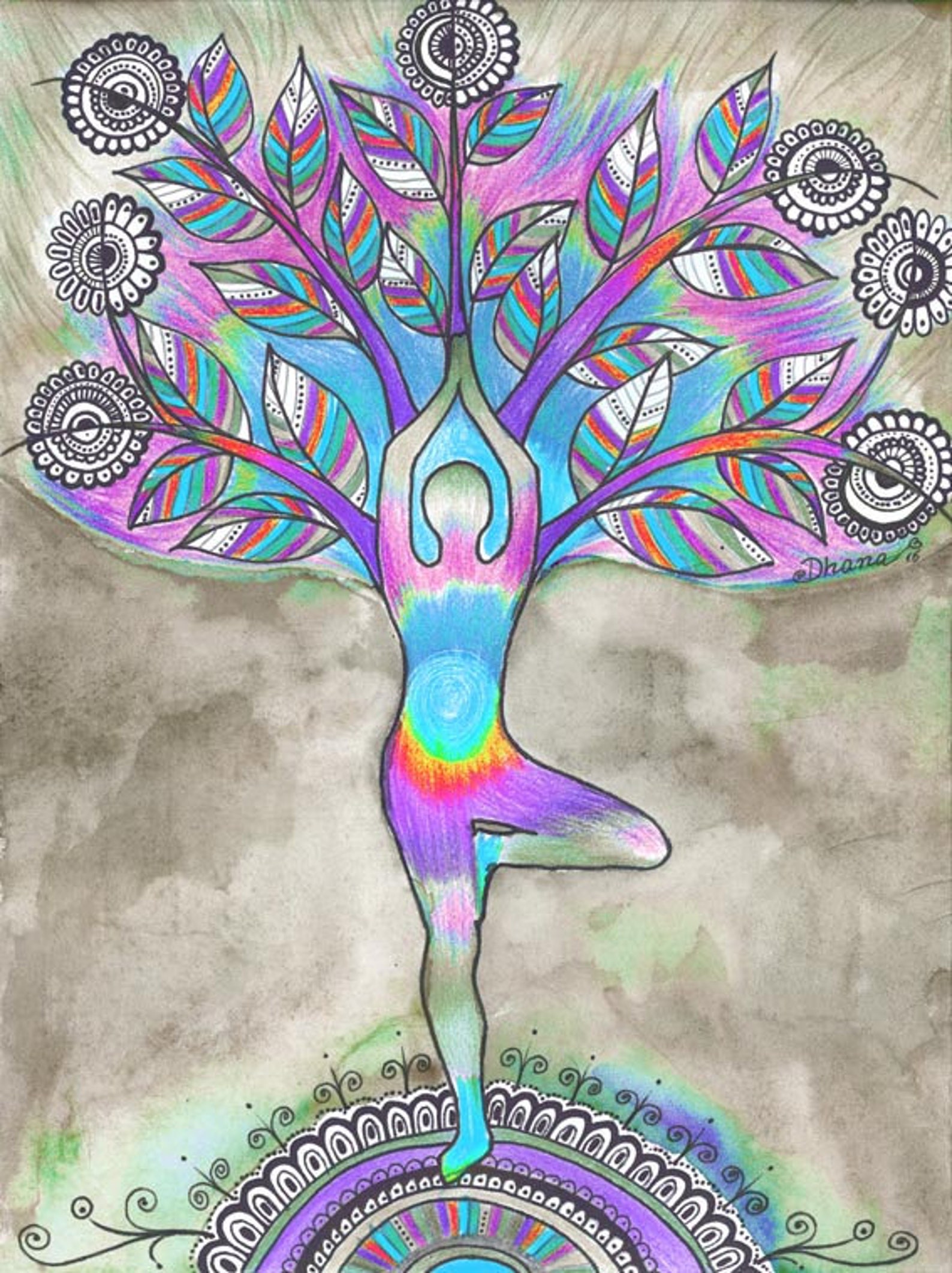Yoga Asana Painting Print Tree Pose Vrikasana Yoga Studio Decor Living ...