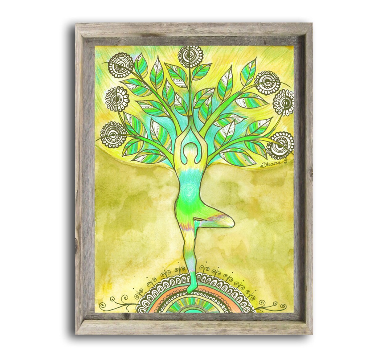 Yoga Asana Painting Print Tree Pose Vrikasana Yoga Studio Decor Living ...