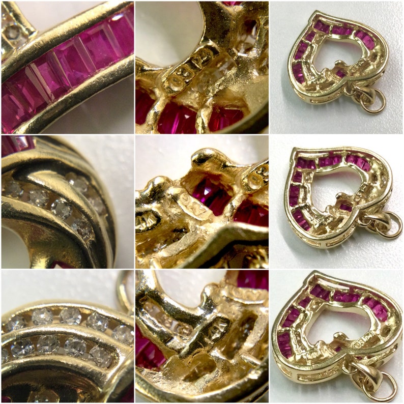 Vintage 14k Yellow Gold 2.25 Carat Ruby Channel Set Open Heart Necklace ...