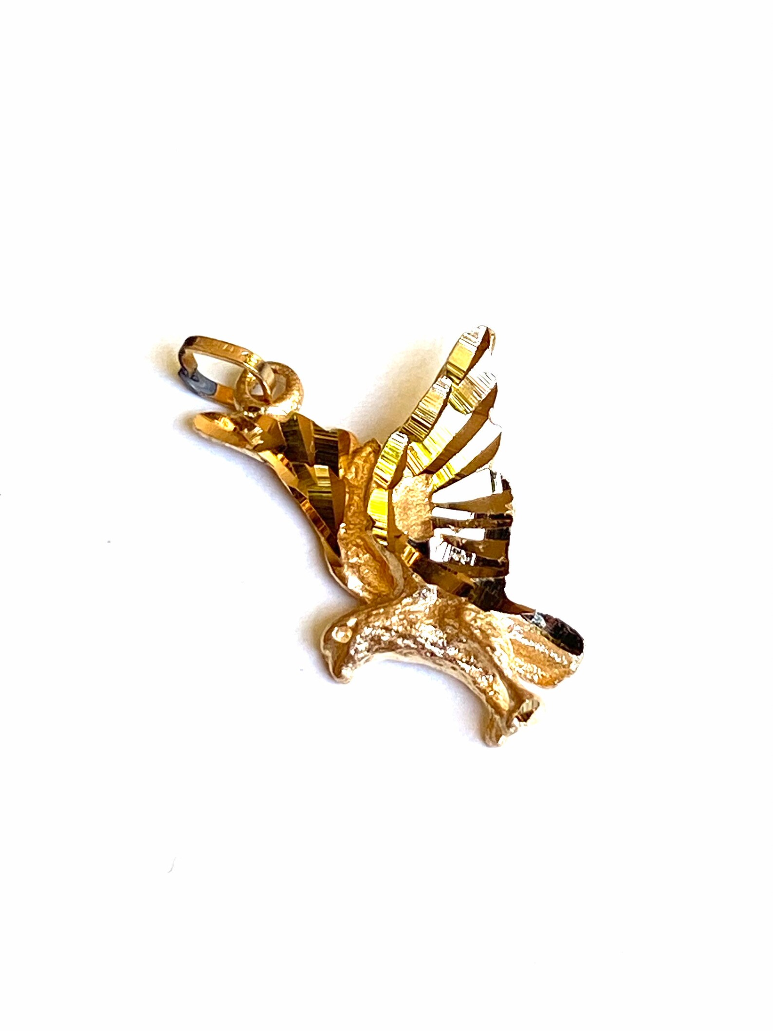 Vintage 14k Yellow Gold Mid-flight Open Winged Eagle Necklace Pendant ...