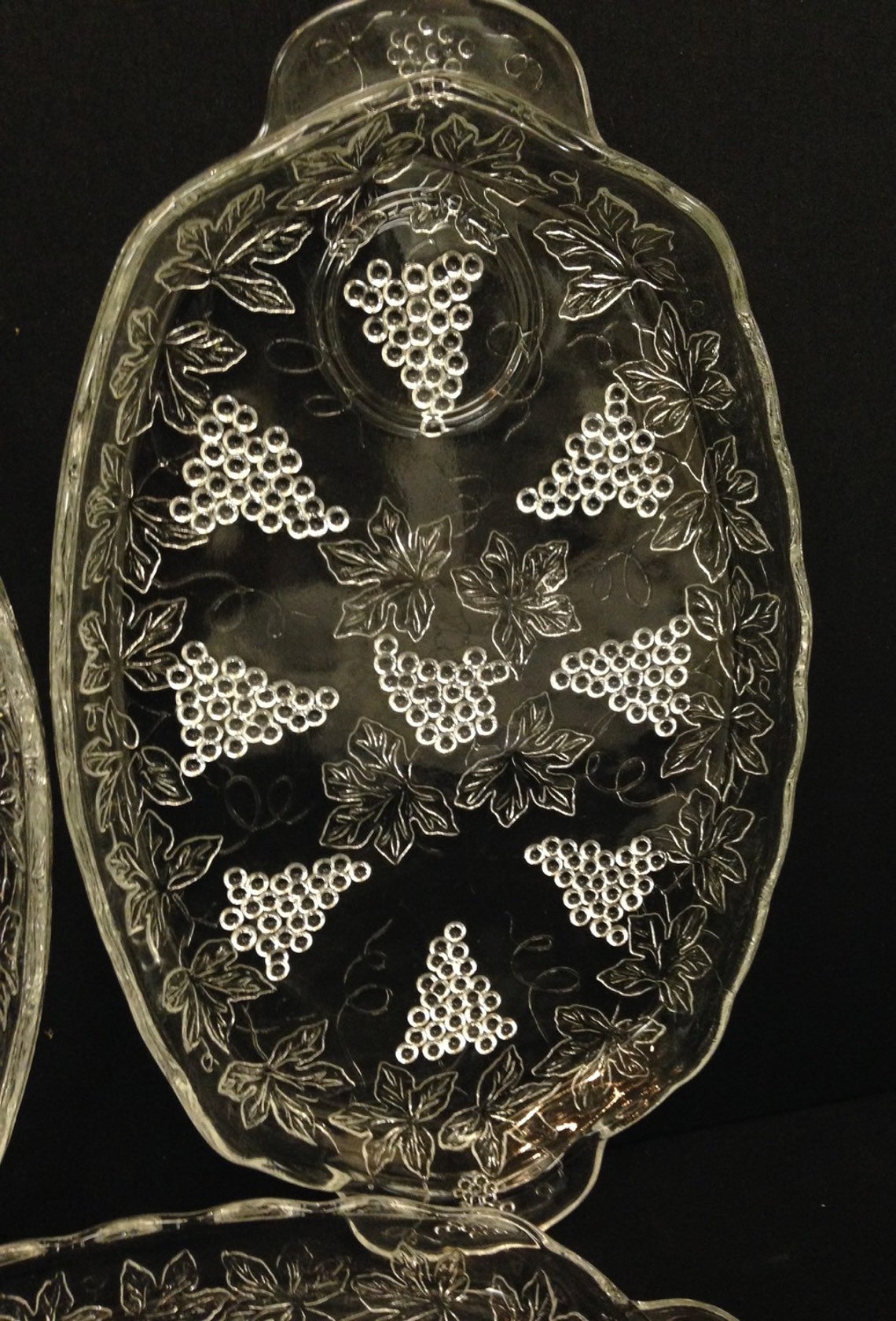 Vintage Set of Four Crystal Cut Grape Patterned Glass Salad Plates ...